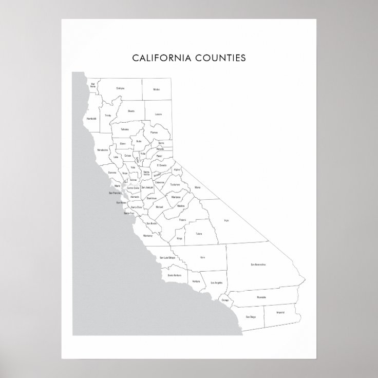 California counties map with county names poster | Zazzle