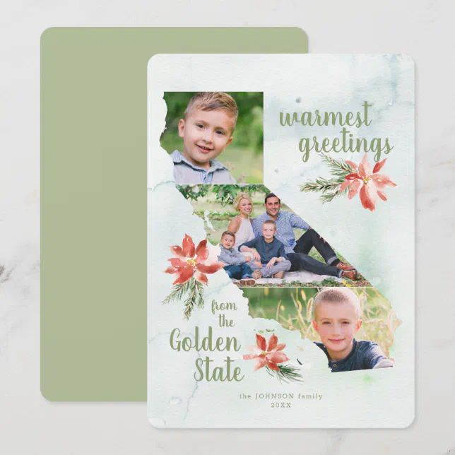 California Golden State Map Holiday 3 Photo Card | Zazzle