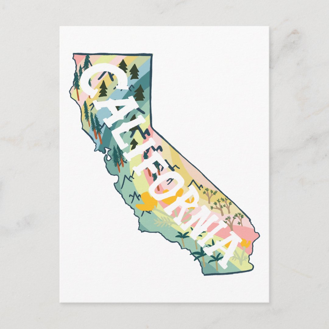California Illustrated Map Postcard | Zazzle