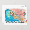 California Illustrated Map with Tourist Highlights Postcard | Zazzle