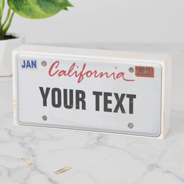 California License Plate with your Text Wooden Box Sign | Zazzle