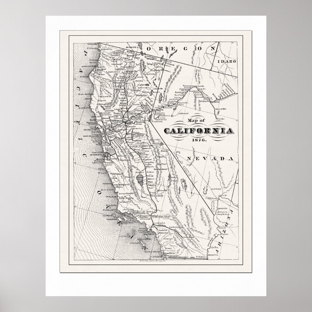 California Map from 1876 Poster | Zazzle