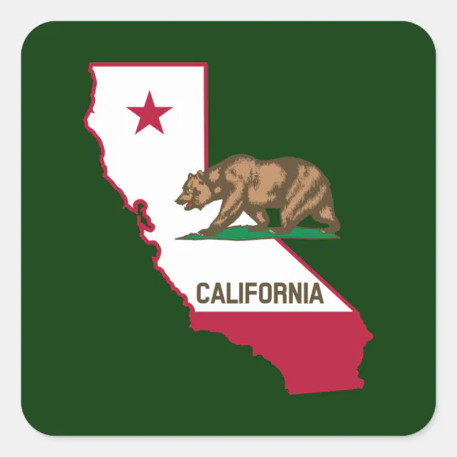California Outline and Flag Square Sticker | Zazzle