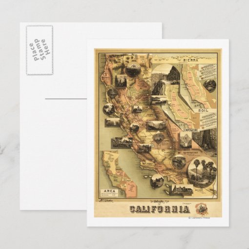 California Panoramic Map Postcard | Zazzle