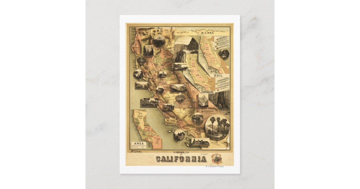 California Panoramic Map Postcard | Zazzle