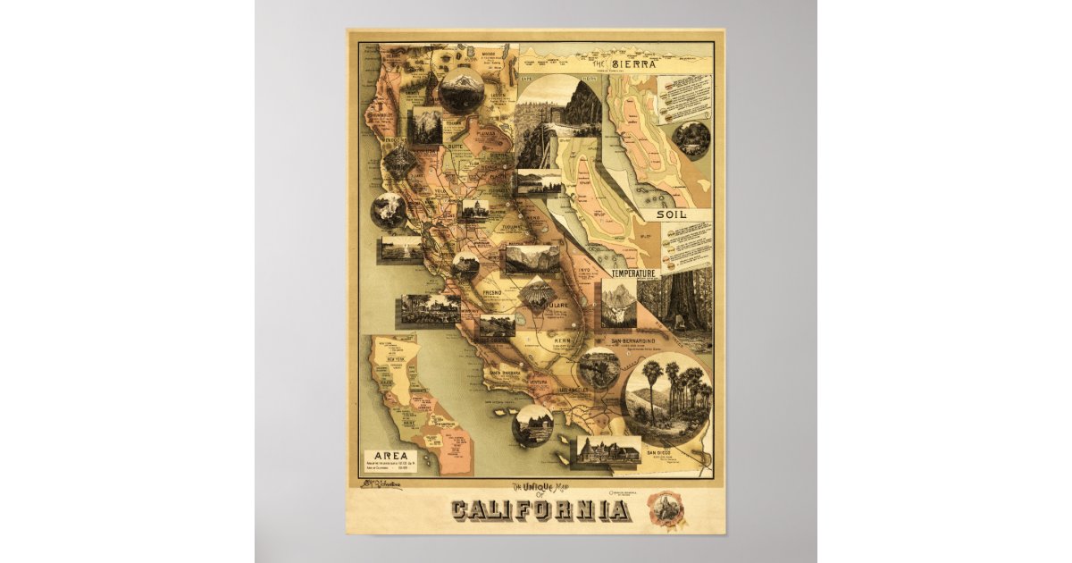 California Panoramic Map Poster | Zazzle