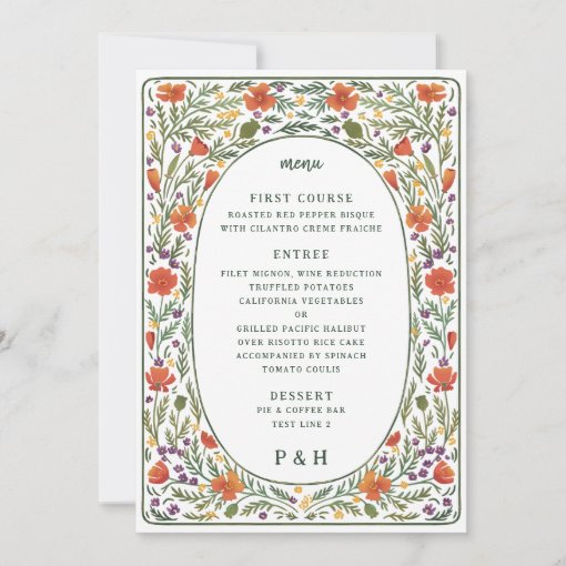 California Poppies Illustrated Dinner Menu Card | Zazzle