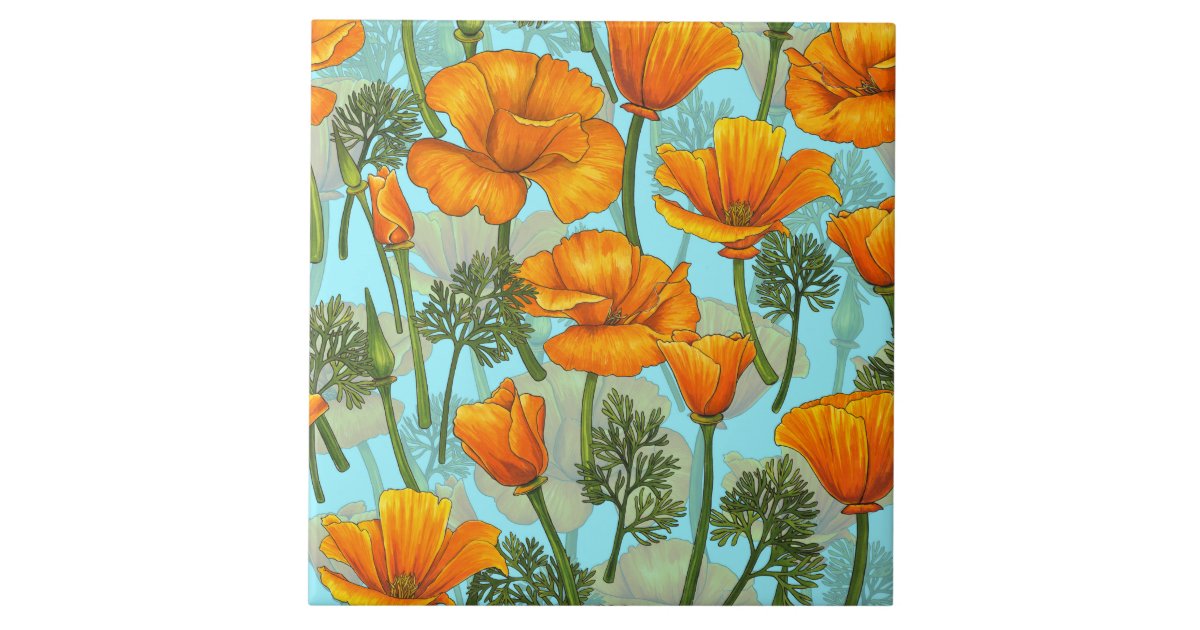 California poppy ceramic tile | Zazzle
