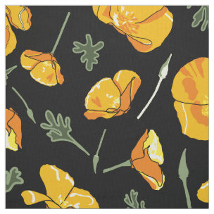 California Poppy Orange Flower Pattern Fabric | Zazzle