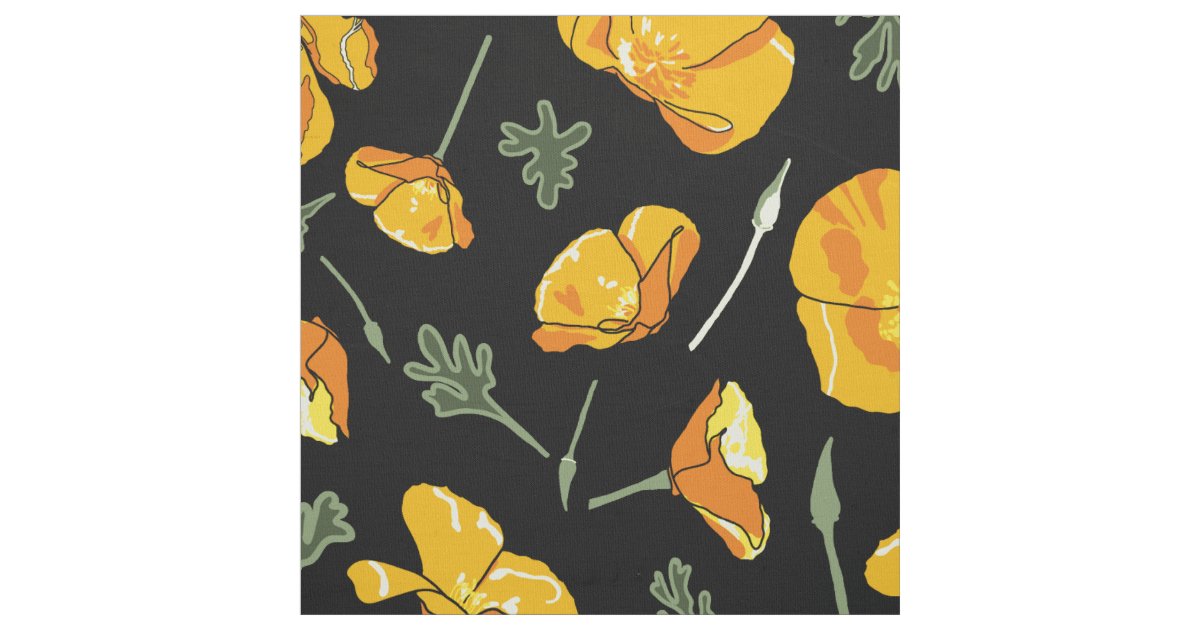 California Poppy Flowers Floral Pattern in Orange Fabric | Zazzle
