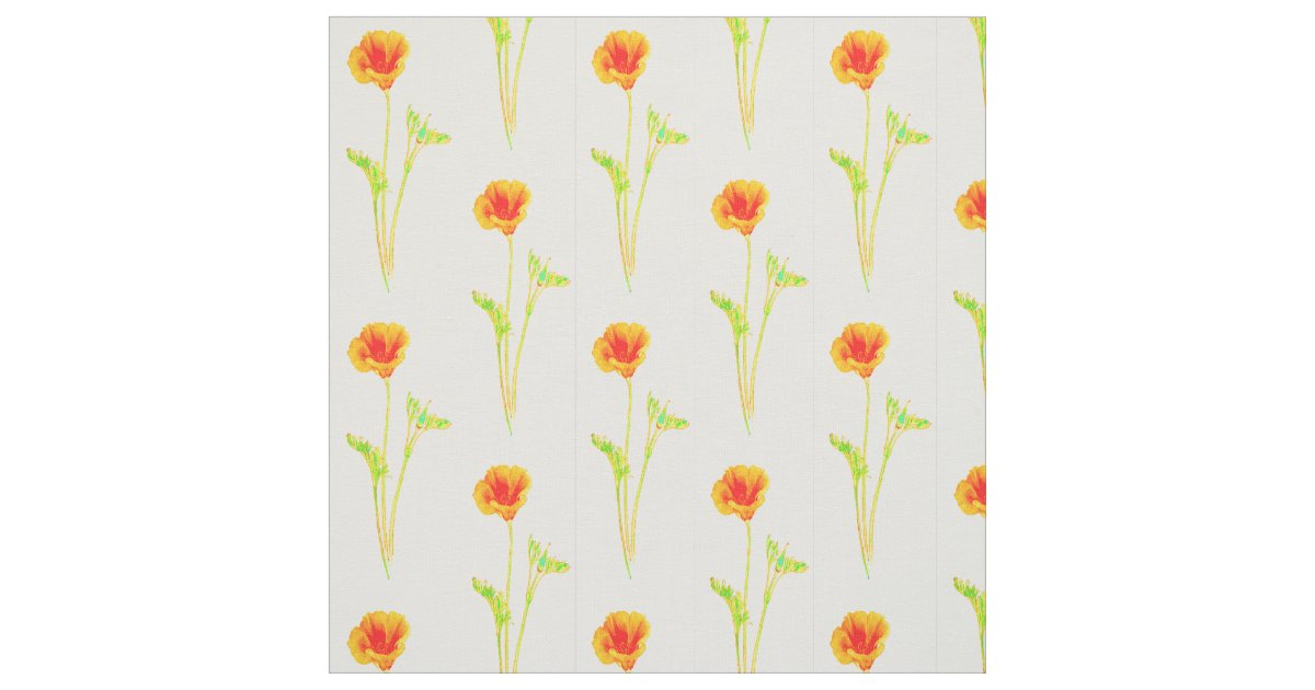California Poppy Orange Flower Pattern Fabric | Zazzle