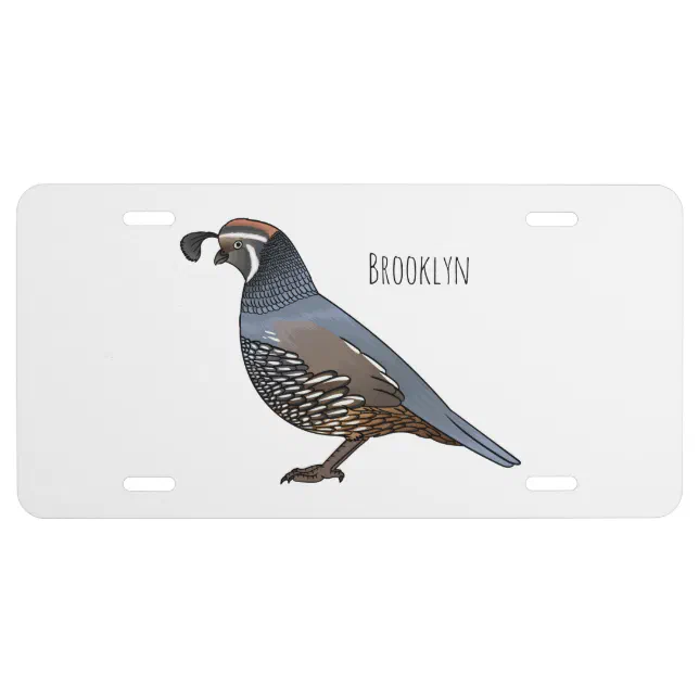 California quail bird cartoon illustration license plate | Zazzle