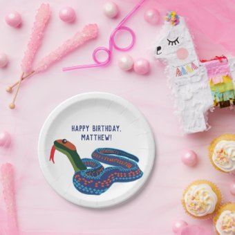 California Red-Sided Garter Snake Birthday Party Paper Plates | Zazzle