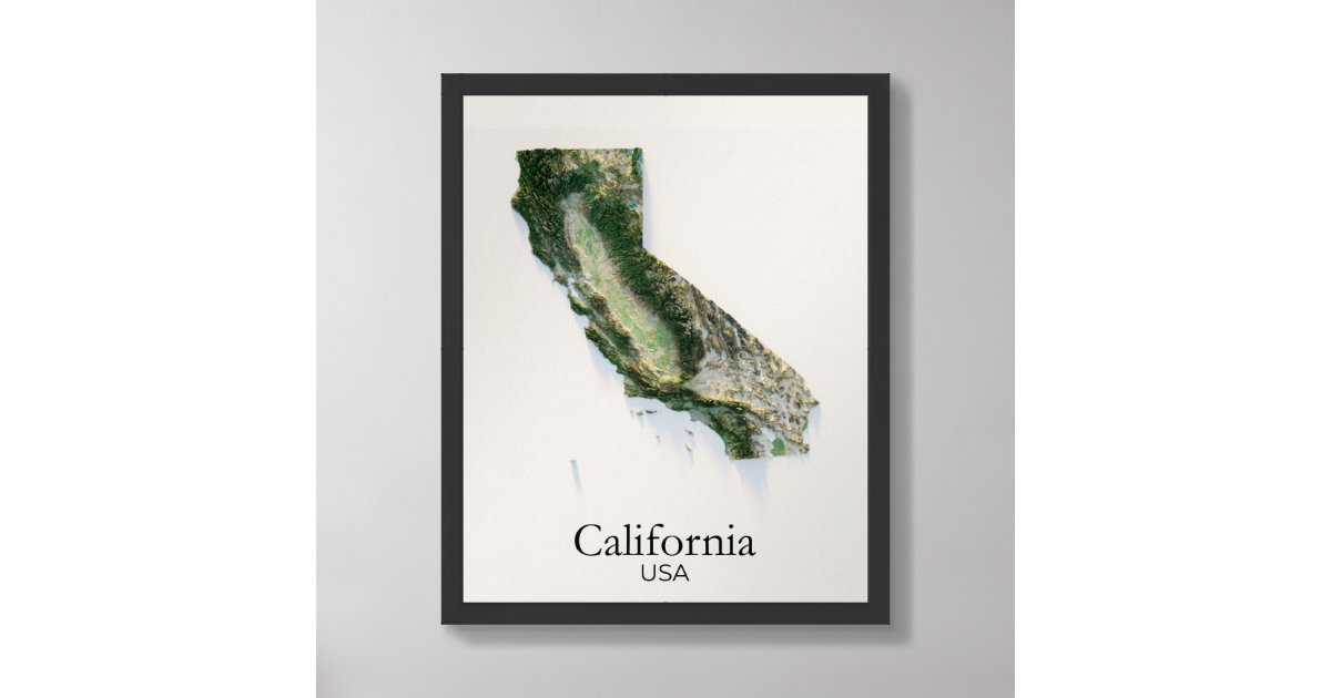 California Relief Map - Real Geographic Map Framed Art | Zazzle