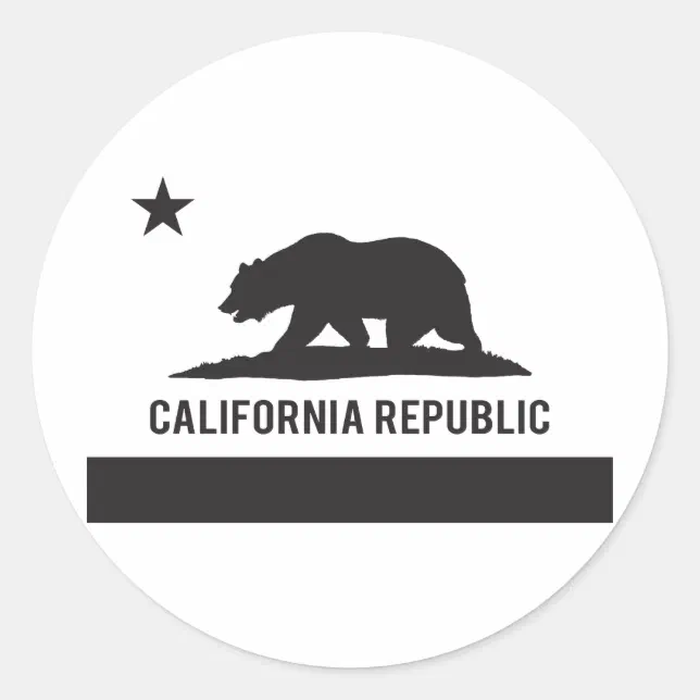 California Republic Flag - Black Classic Round Sticker | Zazzle