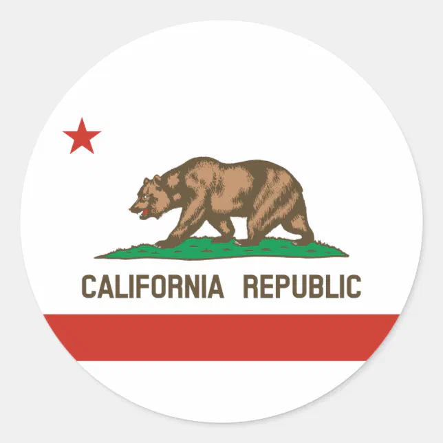 California Republic State Flag Classic Round Sticker | Zazzle