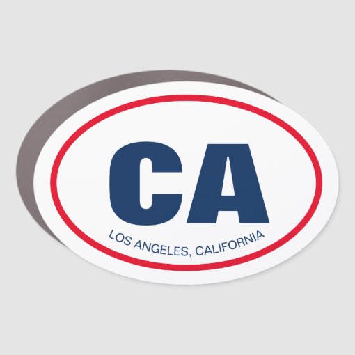 California state abbreviation and city name bumper car magnet | Zazzle