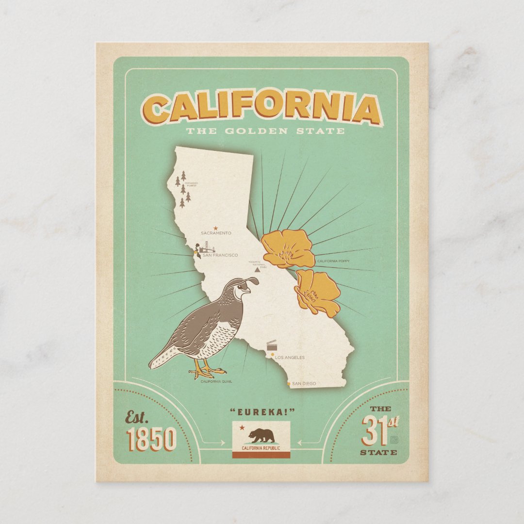 California State Map | The Golden State Postcard | Zazzle