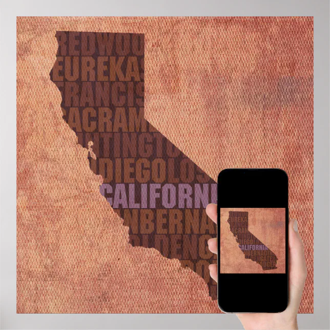 California State Outline Word Map on Canvas Poster | Zazzle