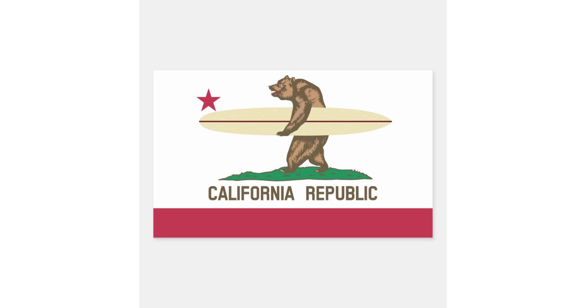 California Surfer Bear Flag Rectangular Sticker | Zazzle