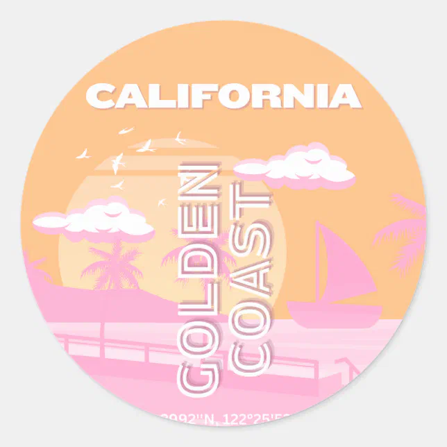 California, Travel Art, Preppy, Preppy Travel Classic Round Sticker ...