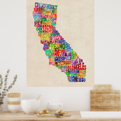 California Typography Text Map Poster | Zazzle