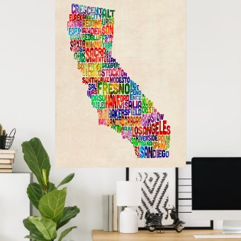 California Typography Text Map Poster | Zazzle