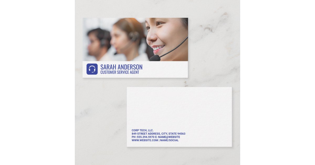 Call Center Worker Smiling | Head Set Logo Business Card | Zazzle