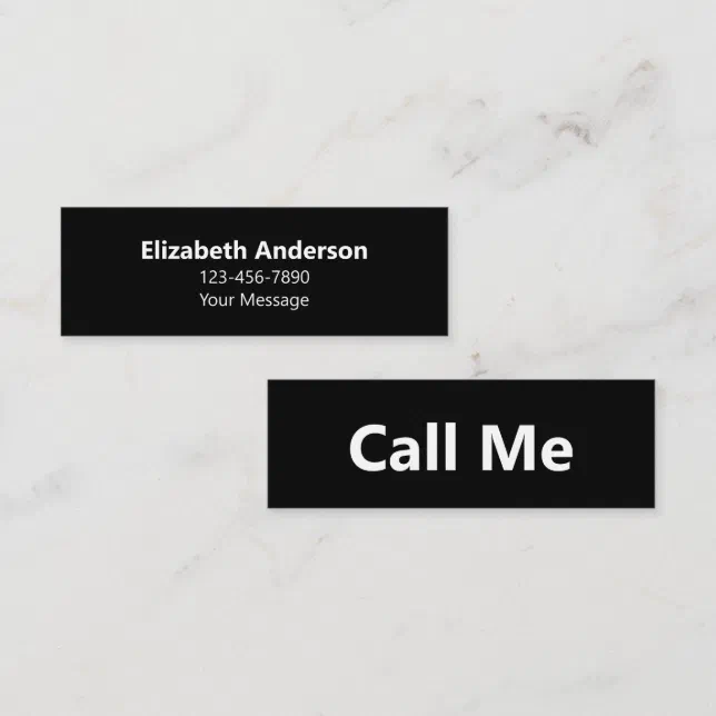 Call Me Black & White Name Message Phone Number Mini Business Card | Zazzle
