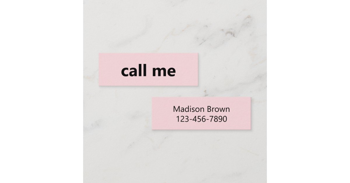 Call Me Pale Pink and Black Your Name Phone Number Mini Business Card ...