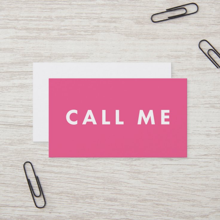 Call Me Pink Bold Modern Networking Business Cards | Zazzle