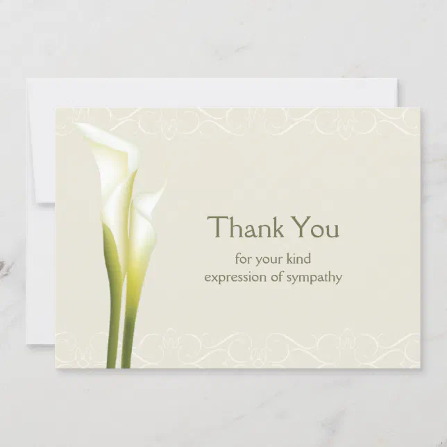 Calla Lily Sympathy Thank You Card | Zazzle