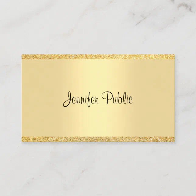 Calligraphed Script Gold Glitter Modern Template Business Card | Zazzle