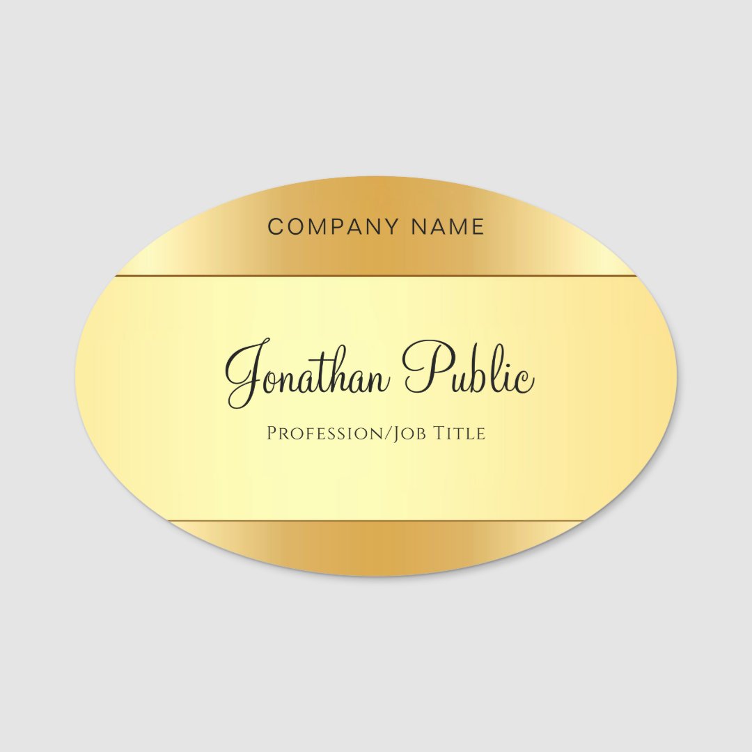 Calligraphed Script Modern Template Glamour Gold Name Tag | Zazzle