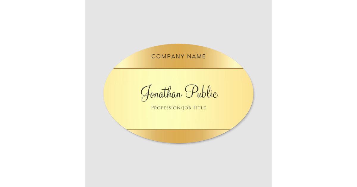 Calligraphed Script Modern Template Glamour Gold Name Tag | Zazzle