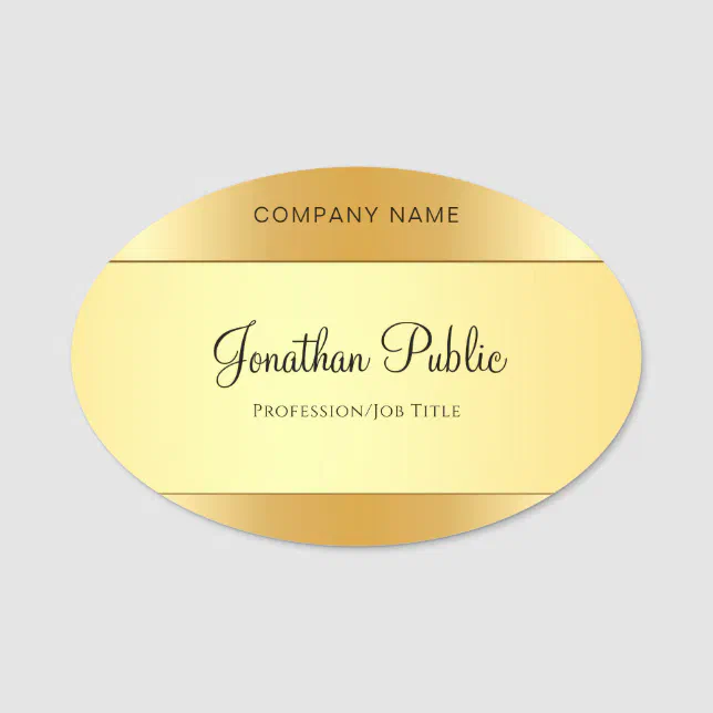 Calligraphed Script Modern Template Glamour Gold Name Tag | Zazzle