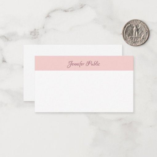 Calligraphed Script Name Modern Blush Pink White Note Card | Zazzle