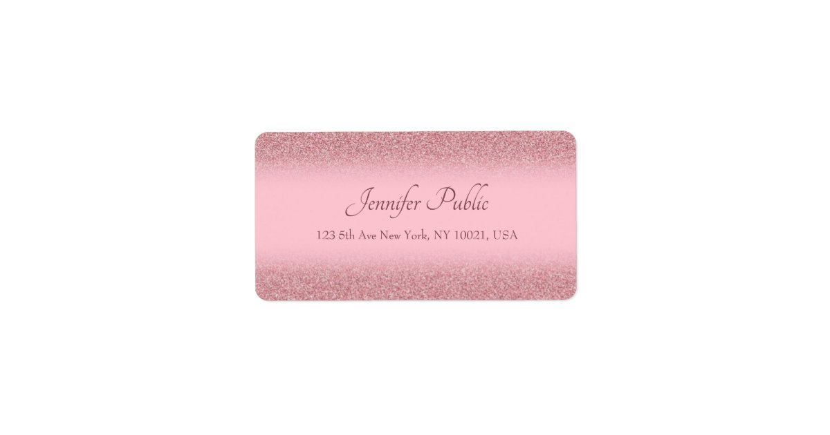 Calligraphed Script Template Rose Gold Glitter Label | Zazzle