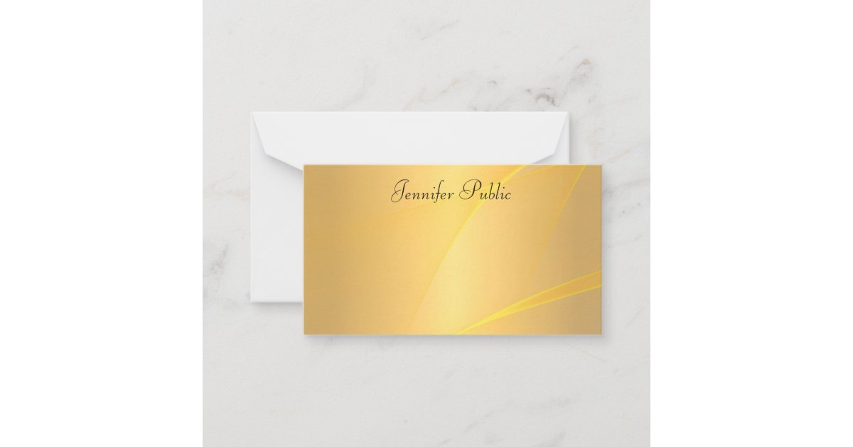 Calligraphed Script Text Glamour Gold Background Note Card | Zazzle