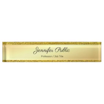 Calligraphed Text Name Elegant Gold Glitter Modern Desk Name Plate | Zazzle