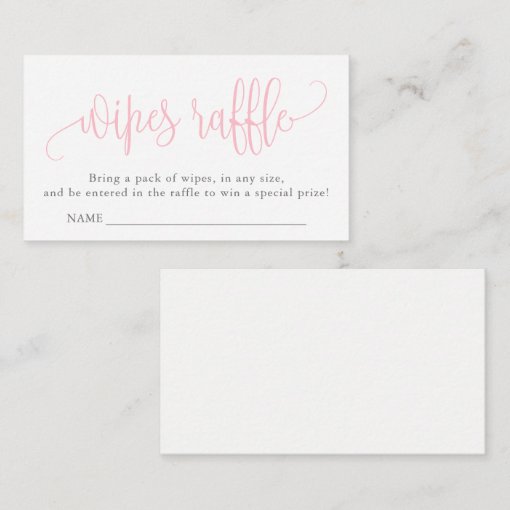 Calligraphy Baby Shower Wipes Raffle, Baby Pink Enclosure Card | Zazzle