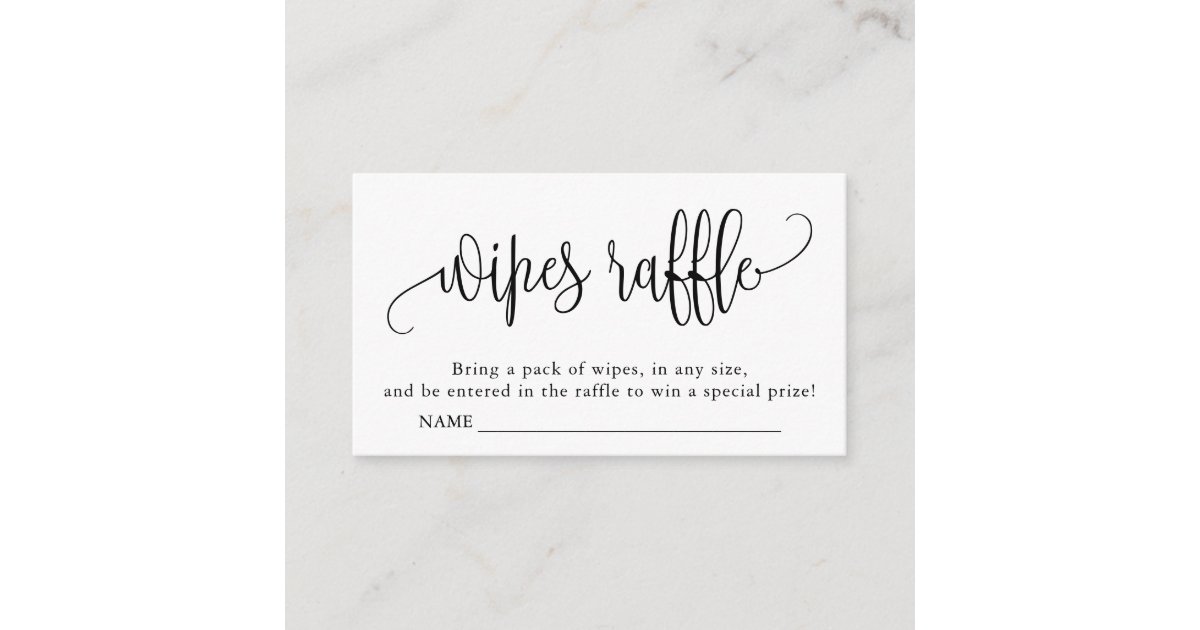 Calligraphy Baby Shower Wipes Raffle Black White Enclosure Card | Zazzle