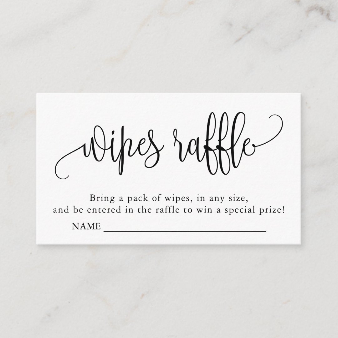 Calligraphy Baby Shower Wipes Raffle Black White Enclosure Card | Zazzle