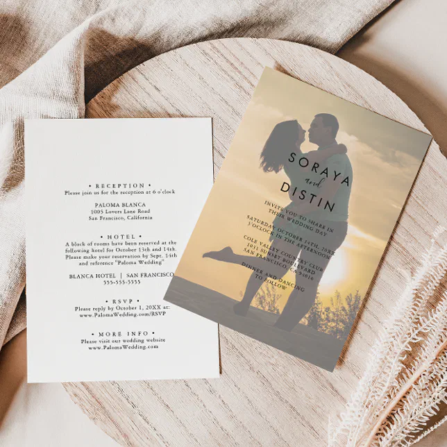 Calligraphy Back & Front Formal Photo Wedding Invitation | Zazzle
