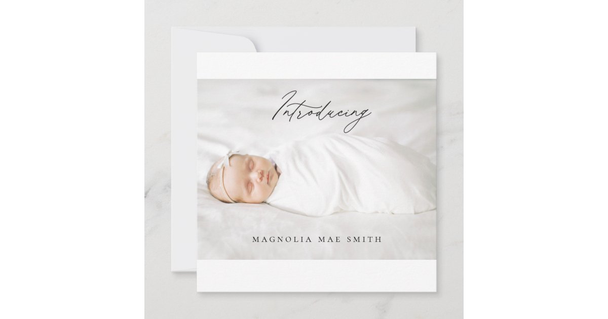 Calligraphy Birth Announcement Card | Zazzle