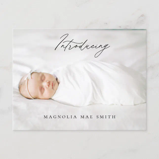Calligraphy Birth Photo Postcard | Zazzle