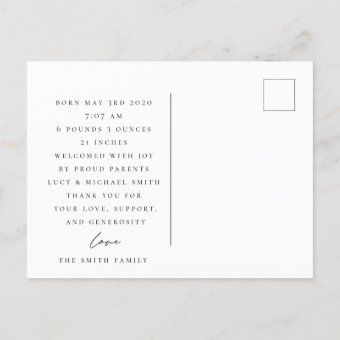 Calligraphy Birth Photo Postcard | Zazzle