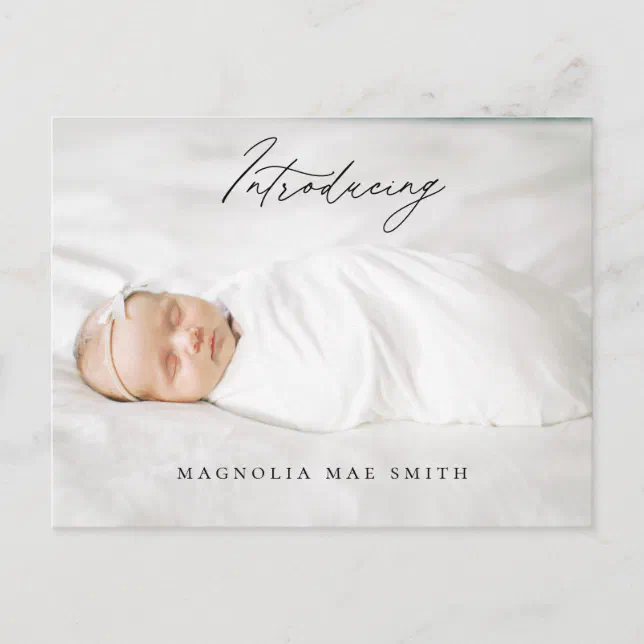 Calligraphy Birth Photo Postcard | Zazzle