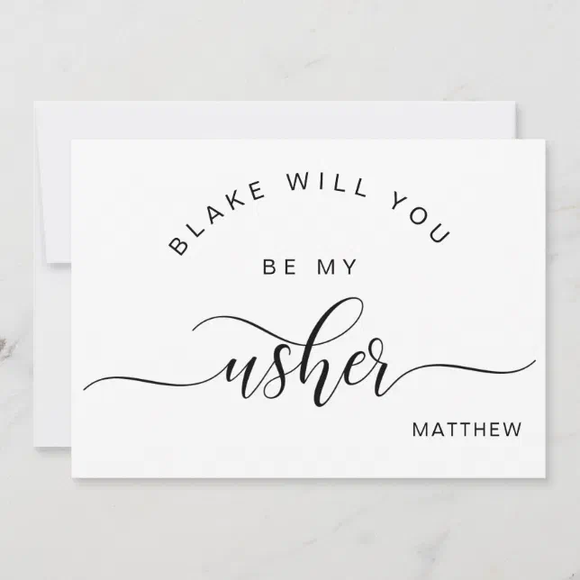 Calligraphy Black and White, Be My Usher Card | Zazzle
