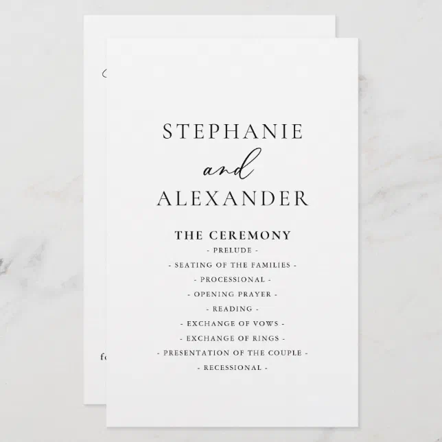 Calligraphy Black and White Wedding program | Zazzle